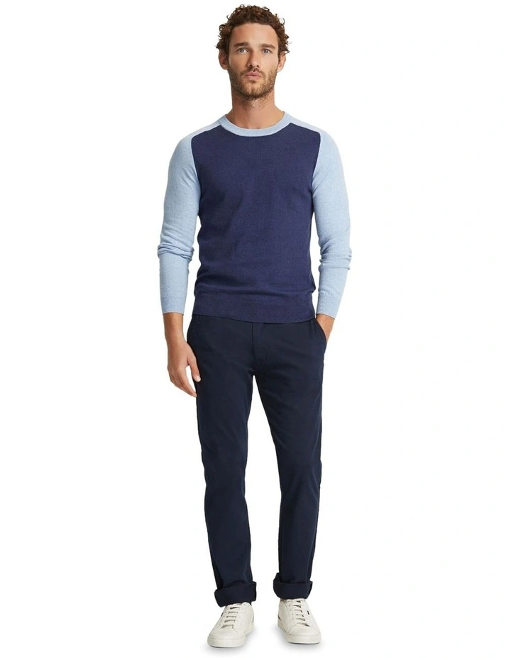 Oxford Finn Crew Neck Cashmere Blend Top in Navy/Blue | MYER