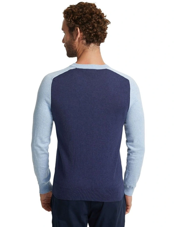 Oxford Finn Crew Neck Cashmere Blend Top in Navy/Blue | MYER