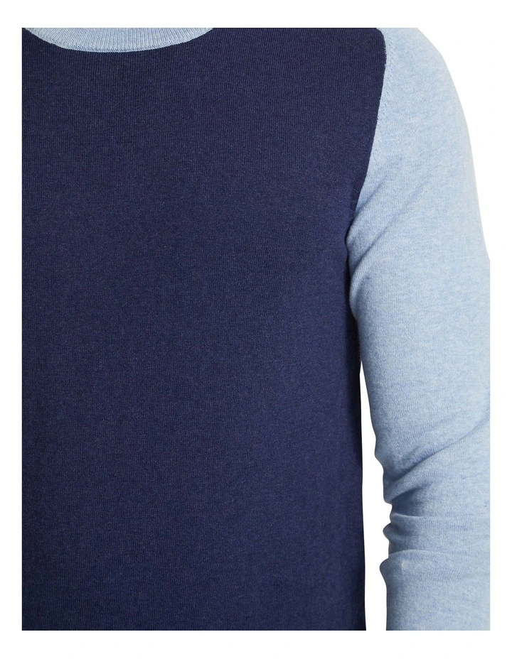 Oxford Finn Crew Neck Cashmere Blend Top in Navy/Blue | MYER