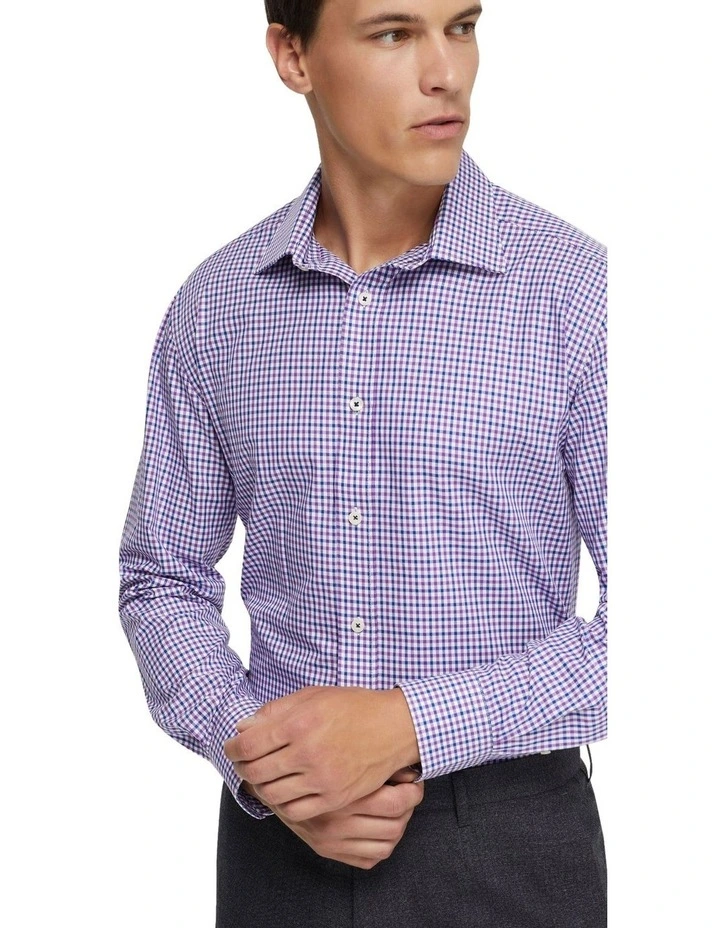 Oxford Islington Cotton Small Check Shirt In Purple/Navy | MYER
