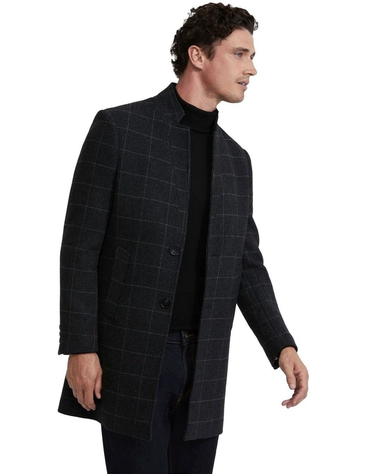 Oxford Austin Wool Rich Checked Overcoat in Charcoal | MYER