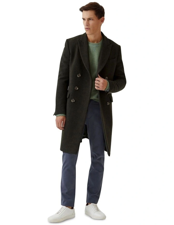 Oxford Atticus Wool Rich Twill Coat In Dark Olive | MYER