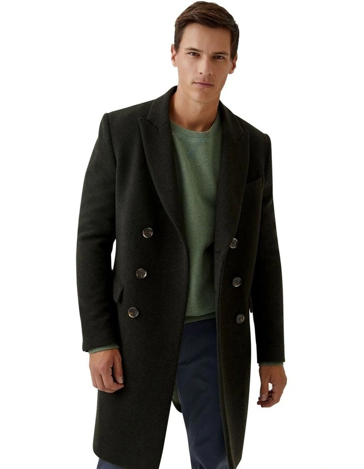 Oxford Atticus Wool Rich Twill Coat in Dark Olive | MYER