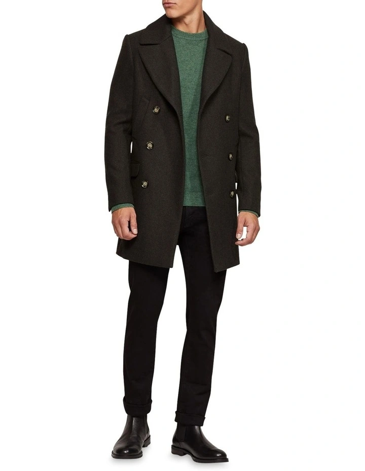 Oxford Mason Wool Rich Twill Overcoat in Green | MYER