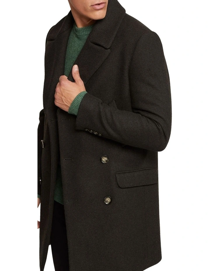 Oxford Mason Wool Rich Twill Overcoat in Green | MYER
