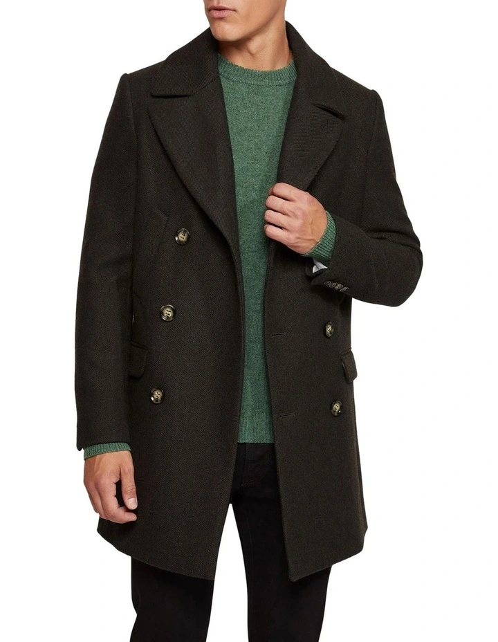 Oxford Mason Wool Rich Twill Overcoat in Green | MYER