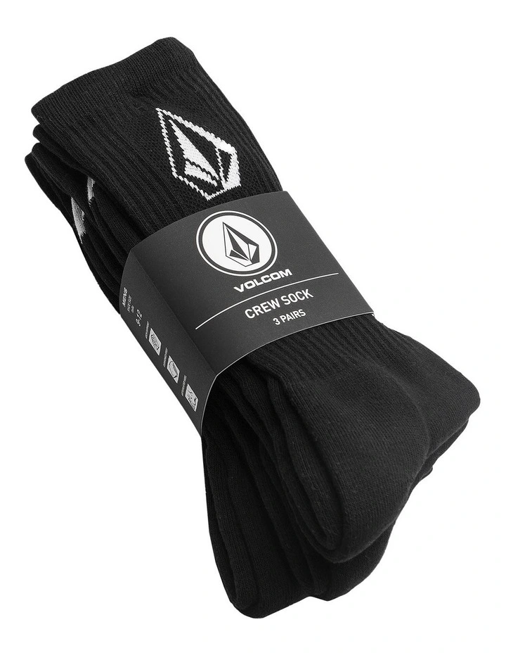 Volcom Full Stone Crew Sock 3 Pack in Black | MYER