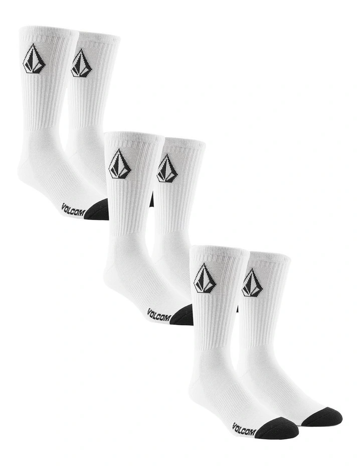 Volcom Full Stone Crew Socks 3 Pack in White | MYER