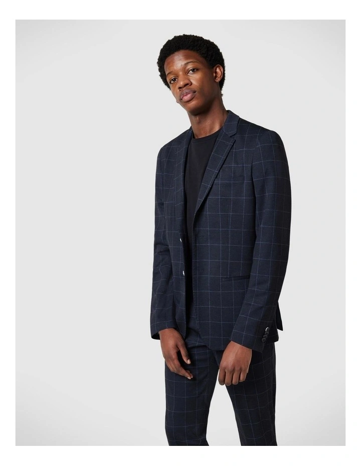 Politix Regular Stretch Jersey Check Tailored Jacket in Black ...
