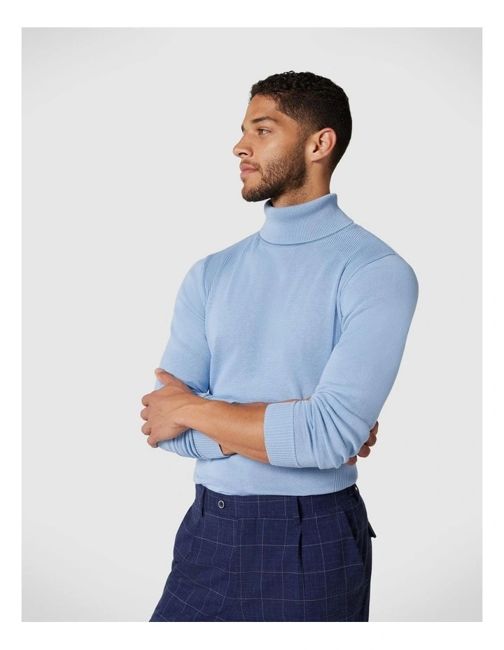 Politix Roll Neck Knit With Rib Detail in Light Blue | MYER