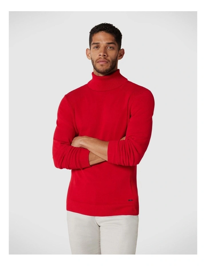 Politix Roll Neck Knit With Rib Detail in Red | MYER