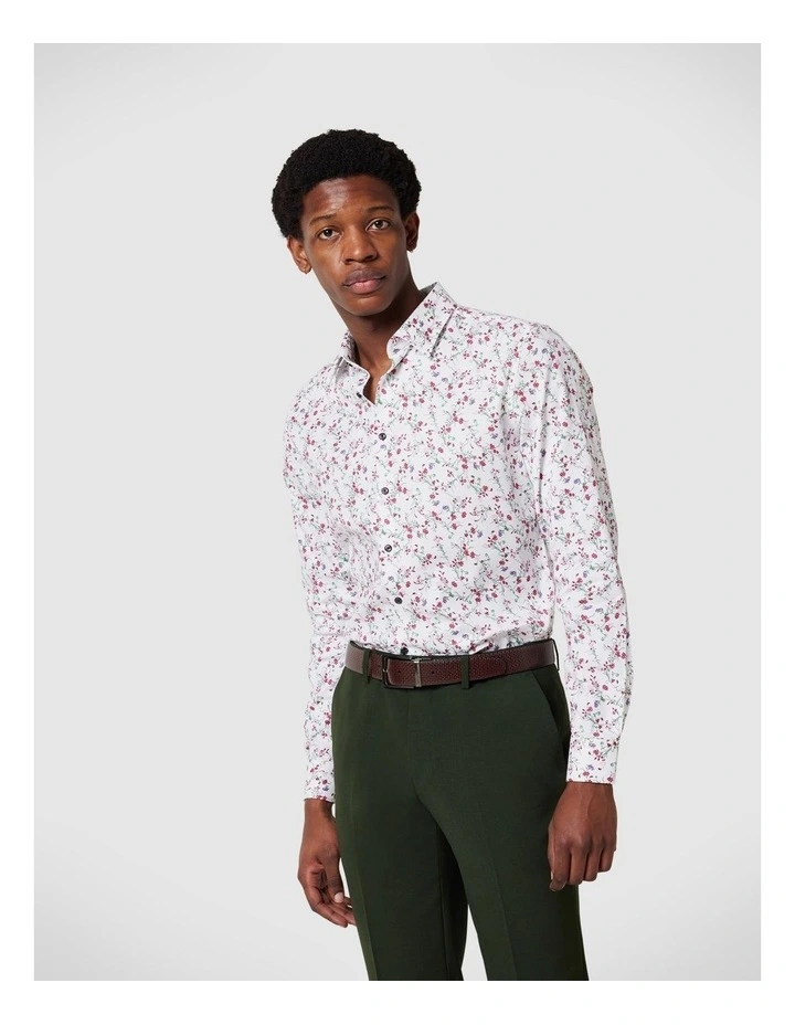 Politix Long Sleeve Floral Print Dress Shirt in White/Red | MYER