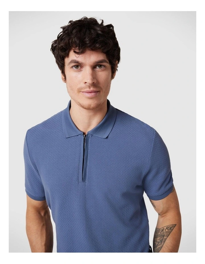 Politix Jacquard Texture Polo in Steel Blue | MYER