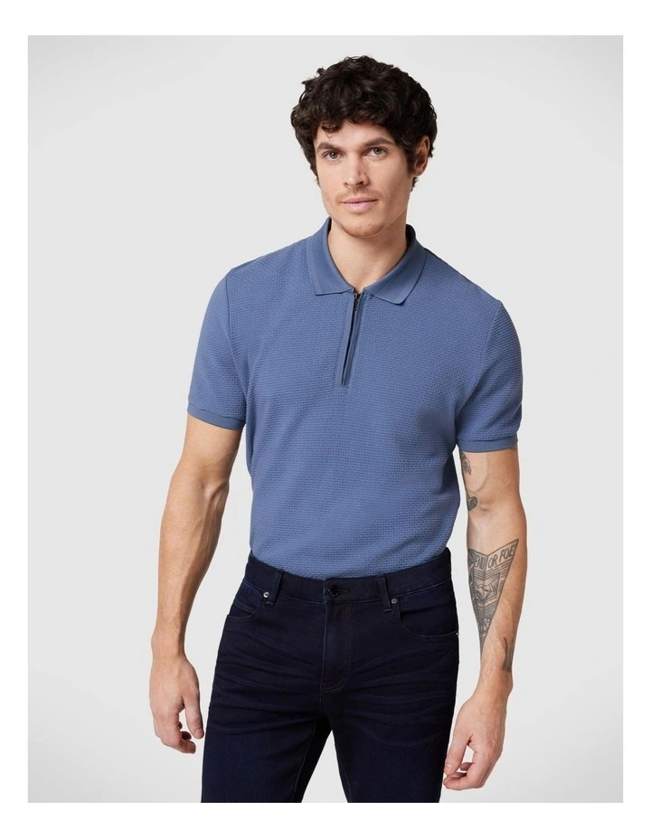 Politix Jacquard Texture Polo in Steel Blue | MYER