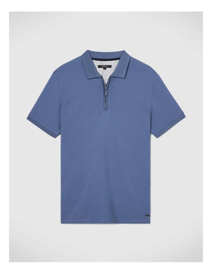 Politix Jacquard Texture Polo in Steel Blue | MYER