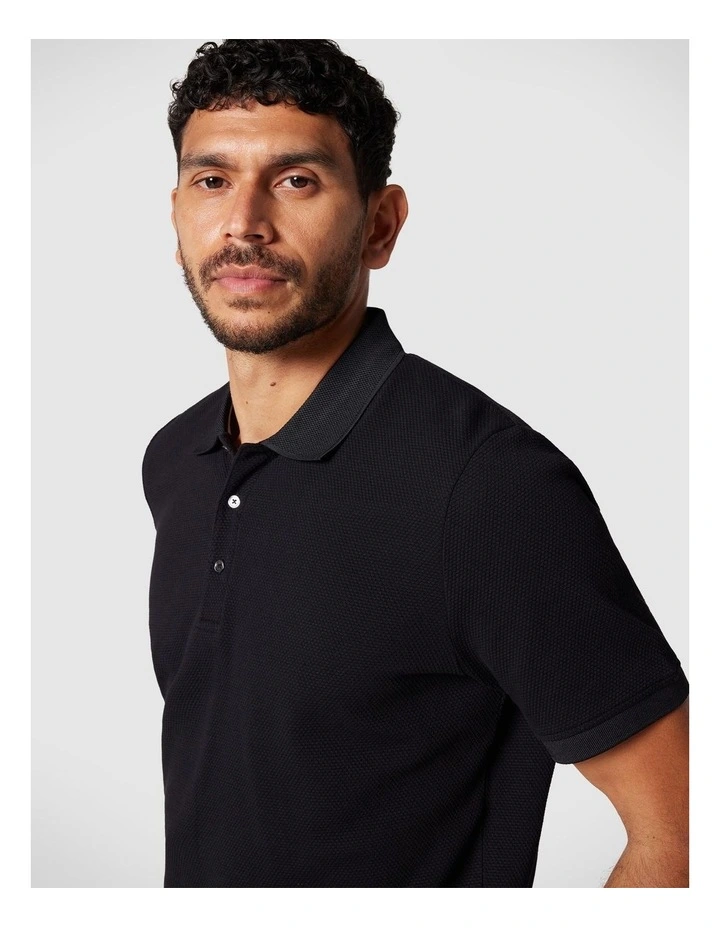 Politix Jacquard Texture Polo Shirt in Black | MYER