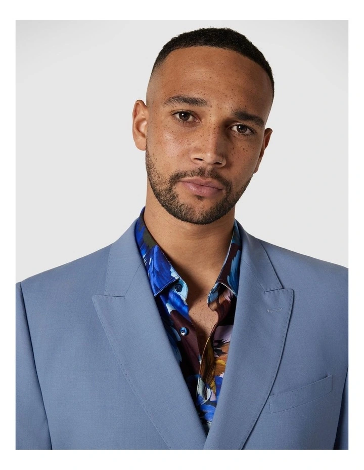 Politix Slim Stretch Double Breasted Tailored Jacket in Slate Blue | MYER