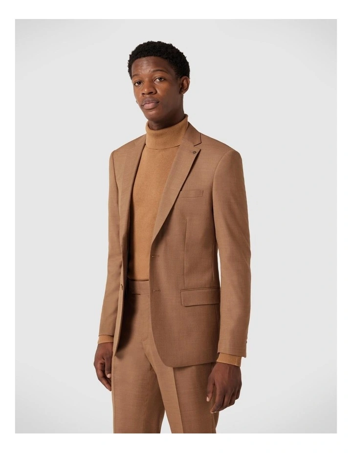 Politix Slim Stretch Single Breasted Tailored Jacket in Tan | MYER