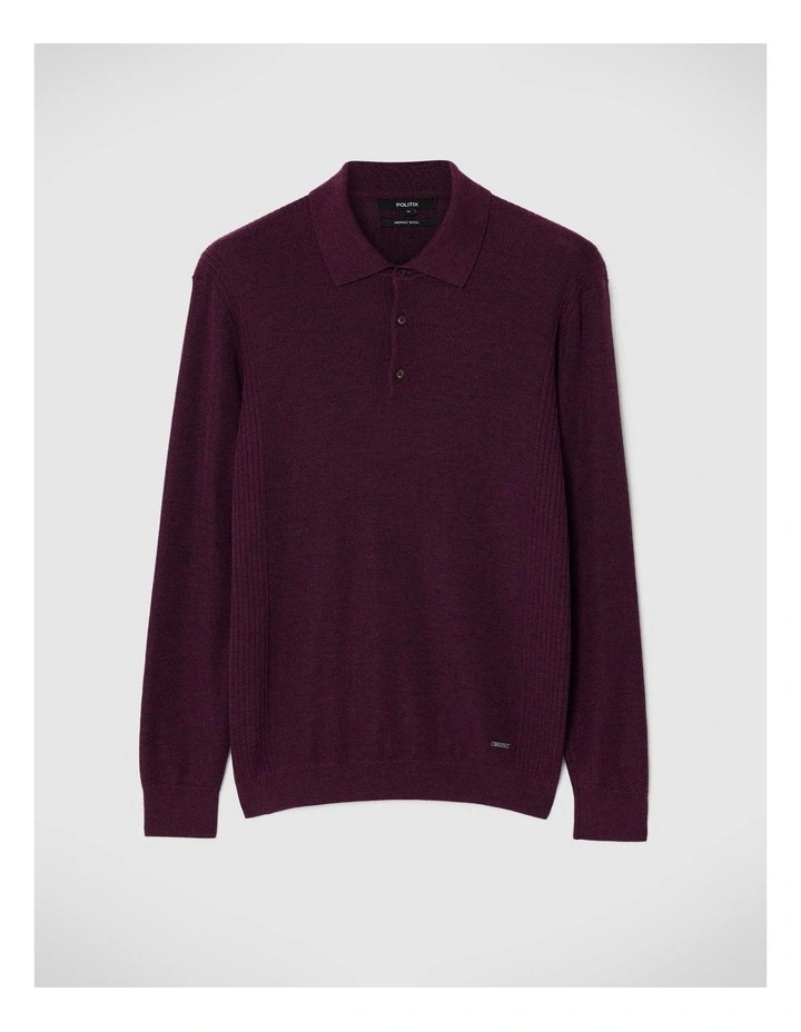 Politix Long Sleeve Knitted Polo in Plum | MYER