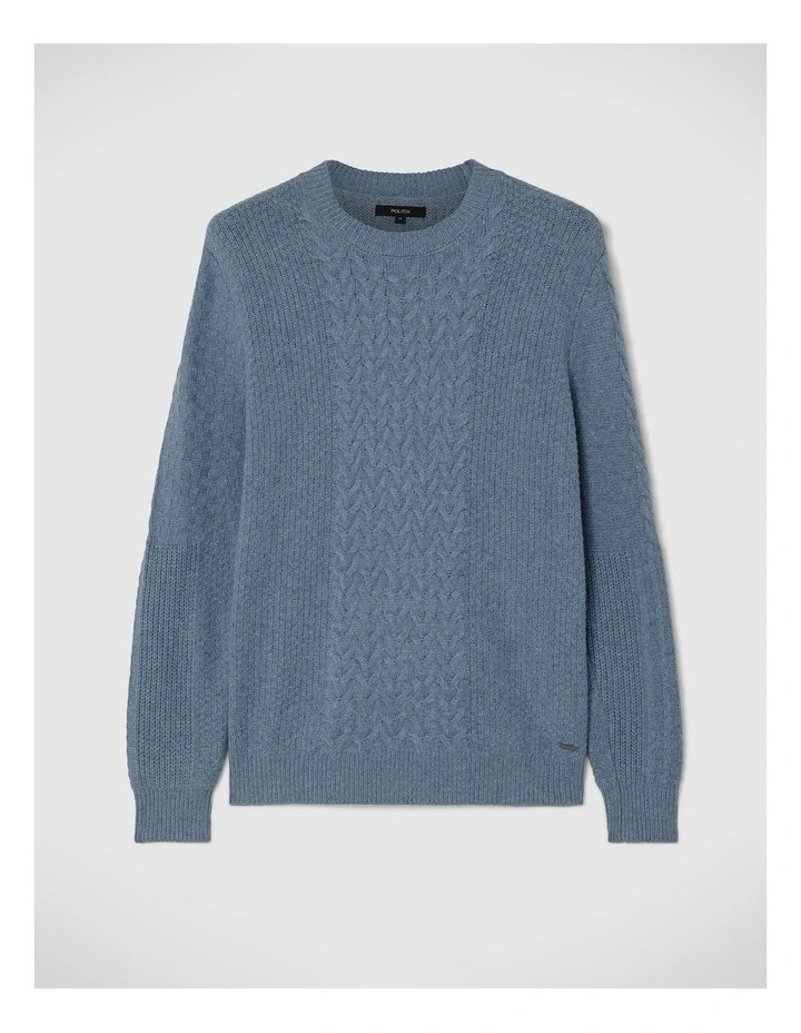 Politix Heavyweight Chunky Knit With Contrast Cable Design in Denim | MYER