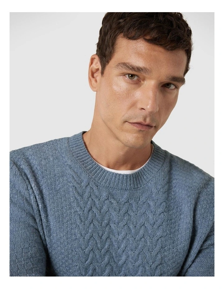 Politix Heavyweight Chunky Knit With Contrast Cable Design in Denim | MYER