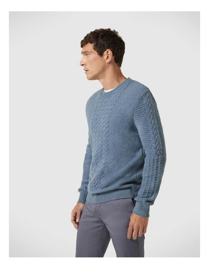 Politix Heavyweight Chunky Knit With Contrast Cable Design in Denim | MYER