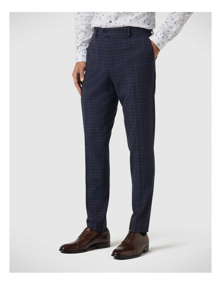 Politix Slim Stretch Checked Tailored Pant in Navy Check | MYER