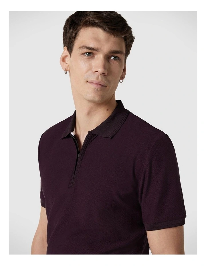 Politix Textured Zip-up Polo in Aubergine | MYER