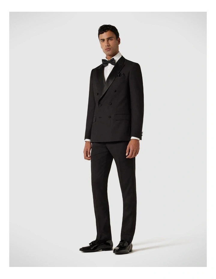 Politix Slim Fit Double Breasted Tailored Jacket in Black Chintz | MYER
