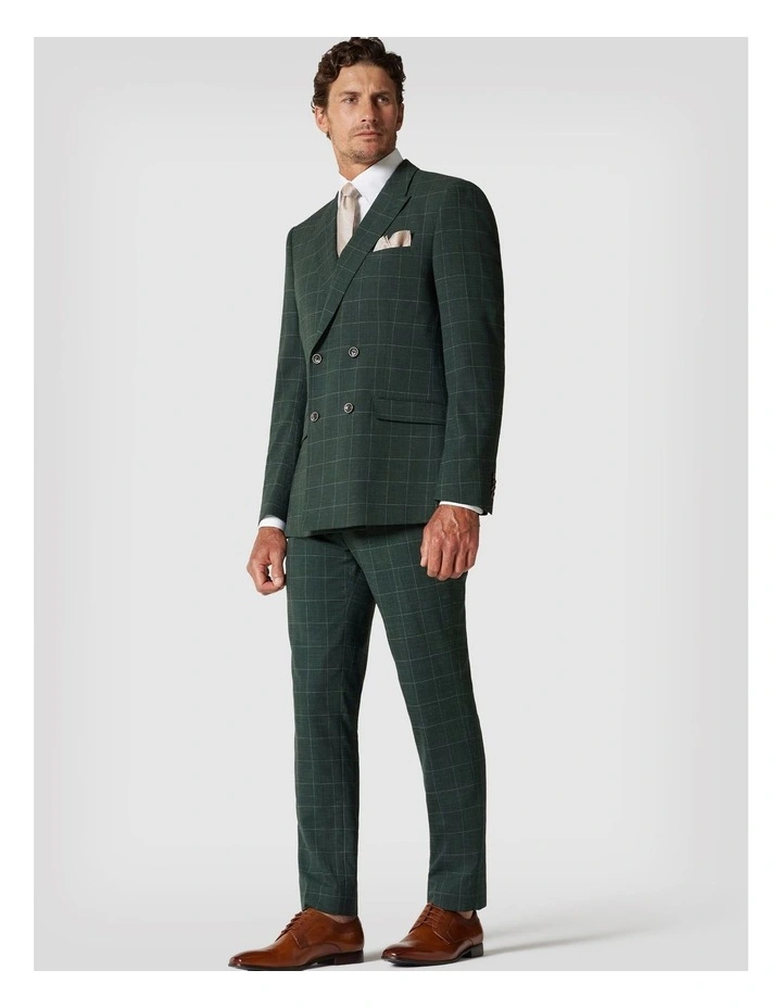 Politix Slim Stretch Double Breasted Check Tailored Jacket in Forest ...