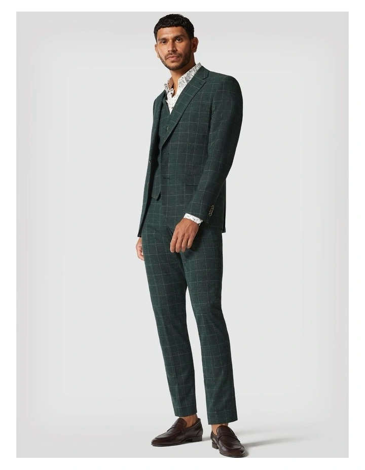 Politix Slim Stretch Windowpane Check Tailored Jacket in Forest ...