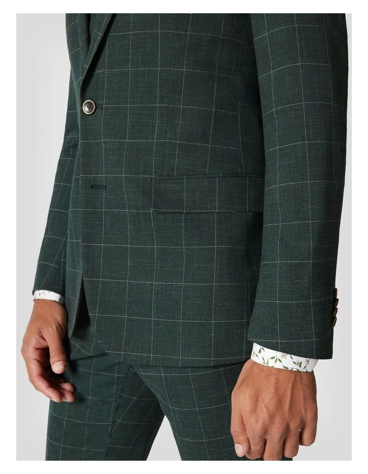 Politix Slim Stretch Windowpane Check Tailored Jacket in Forest ...