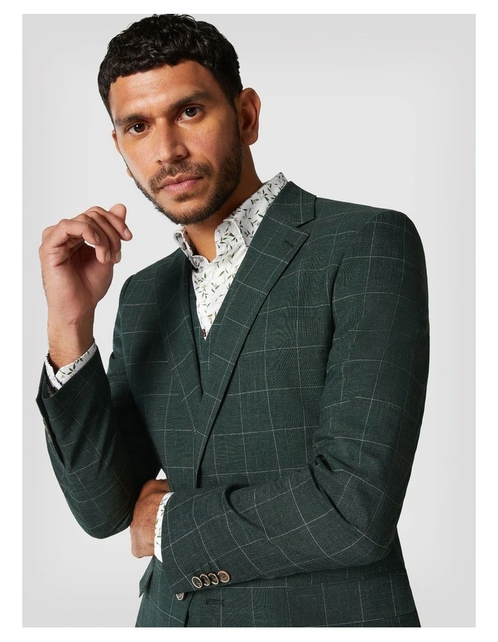 Politix Slim Stretch Windowpane Check Tailored Jacket in Forest ...