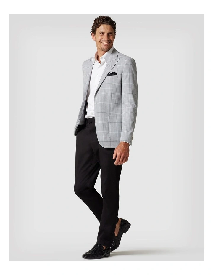 Politix Slim Stretch Windowpane Check Tailored Blazer in Grey ...