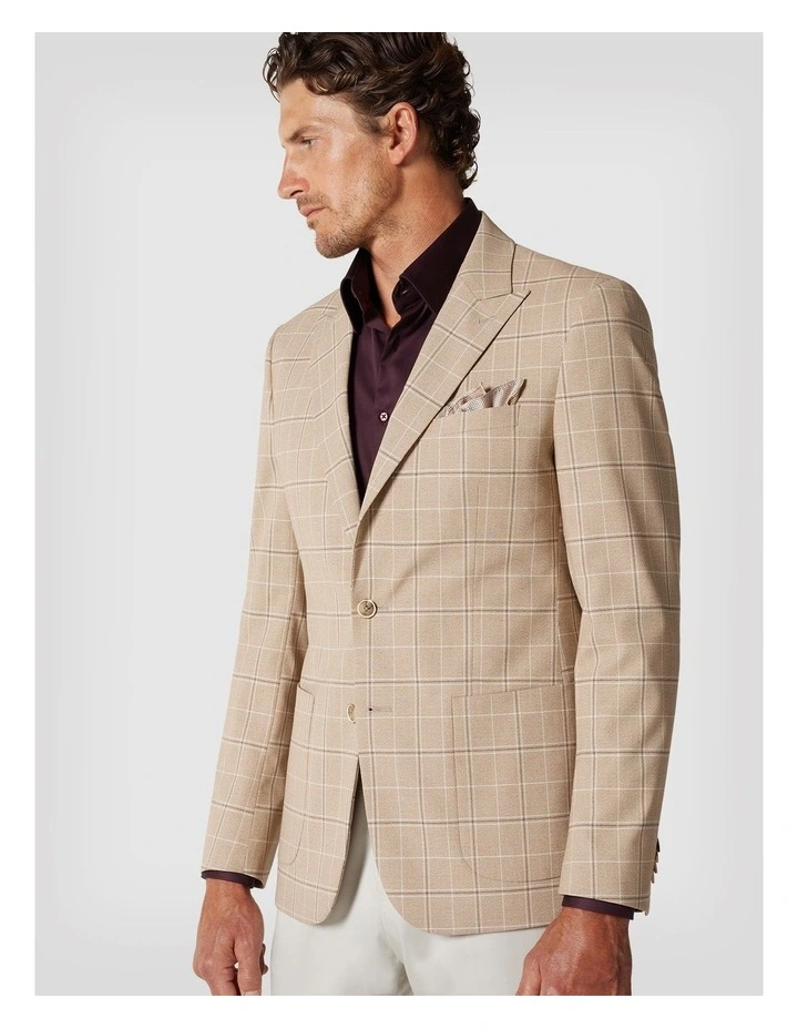 Politix Slim Stretch Windowpane Check Tailored Blazer in Tan Check ...