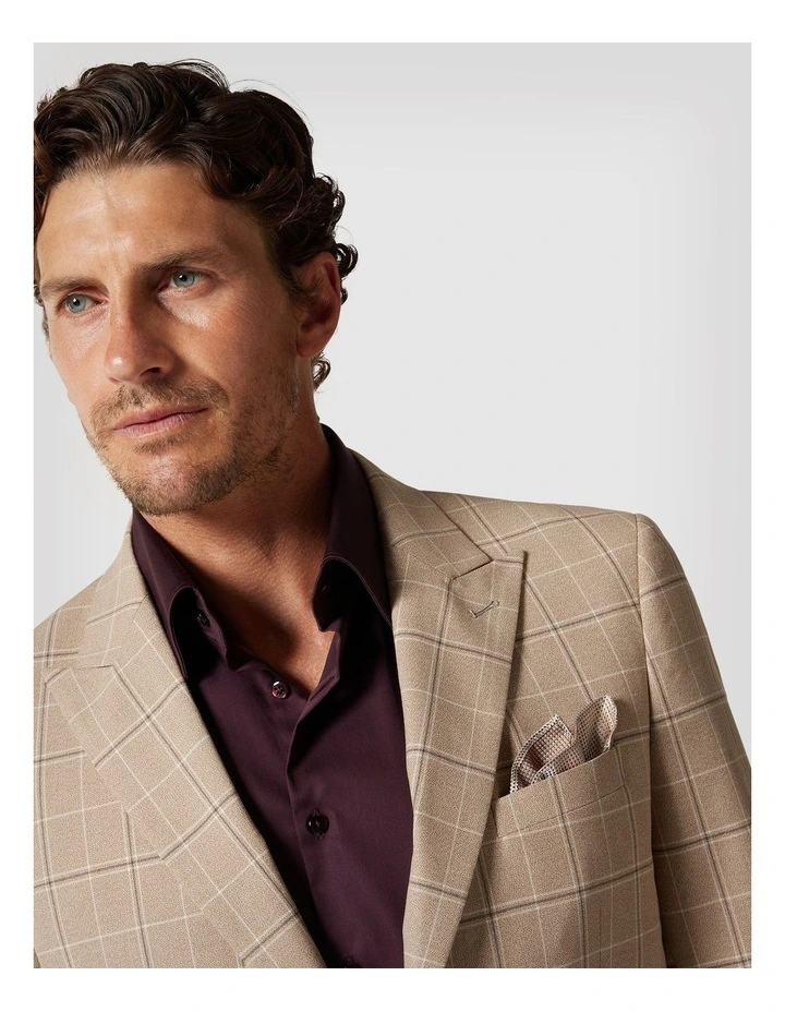 Politix Slim Stretch Windowpane Check Tailored Blazer in Tan Check ...
