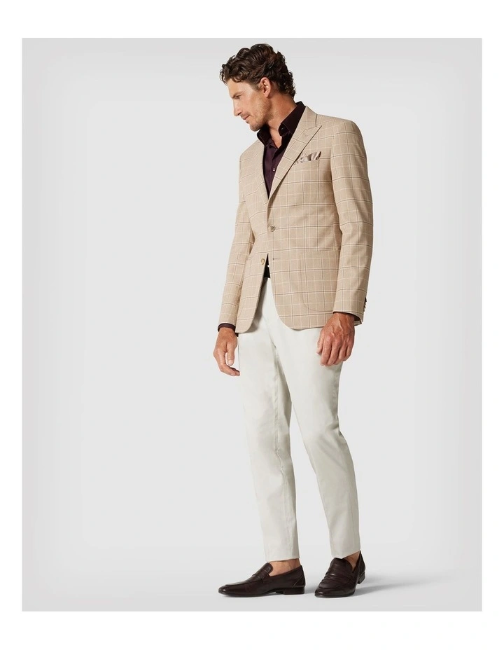 Politix Slim Stretch Windowpane Check Tailored Blazer in Tan Check ...