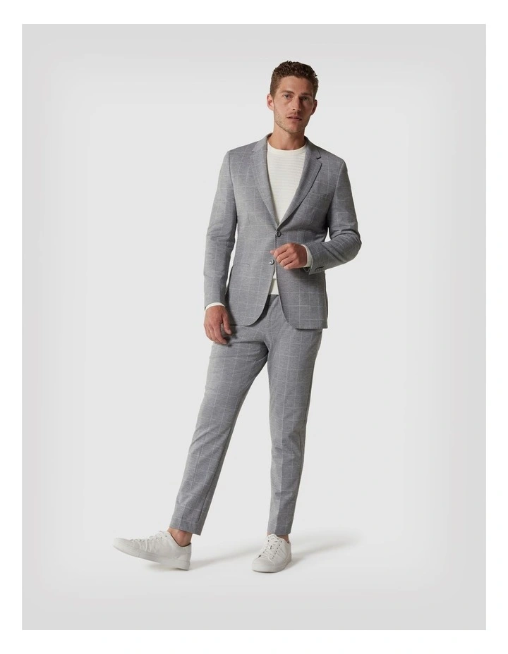 Politix Regular Stretch Jersey Check Tailored Jacket in Grey Windowpane ...