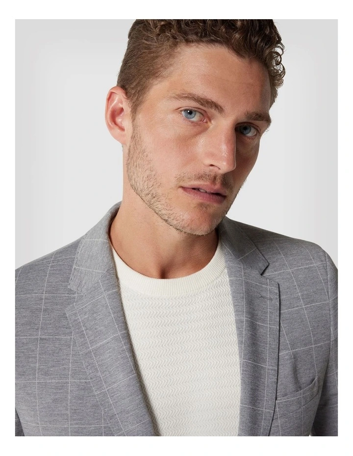 Politix Regular Stretch Jersey Check Tailored Jacket in Grey Windowpane ...