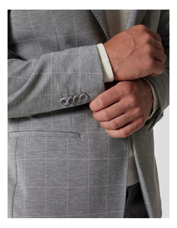 Politix Regular Stretch Jersey Check Tailored Jacket in Grey Windowpane ...