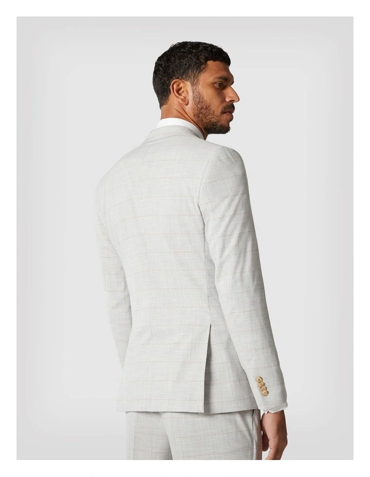 Politix Slim Stretch Windowpane Check Tailored Jacket in Light Grey ...