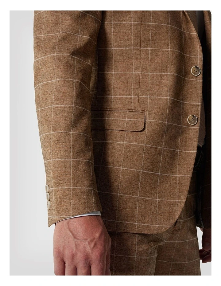 Politix Slim Stretch Windowpane Check Tailored Jacket in Camel Window ...