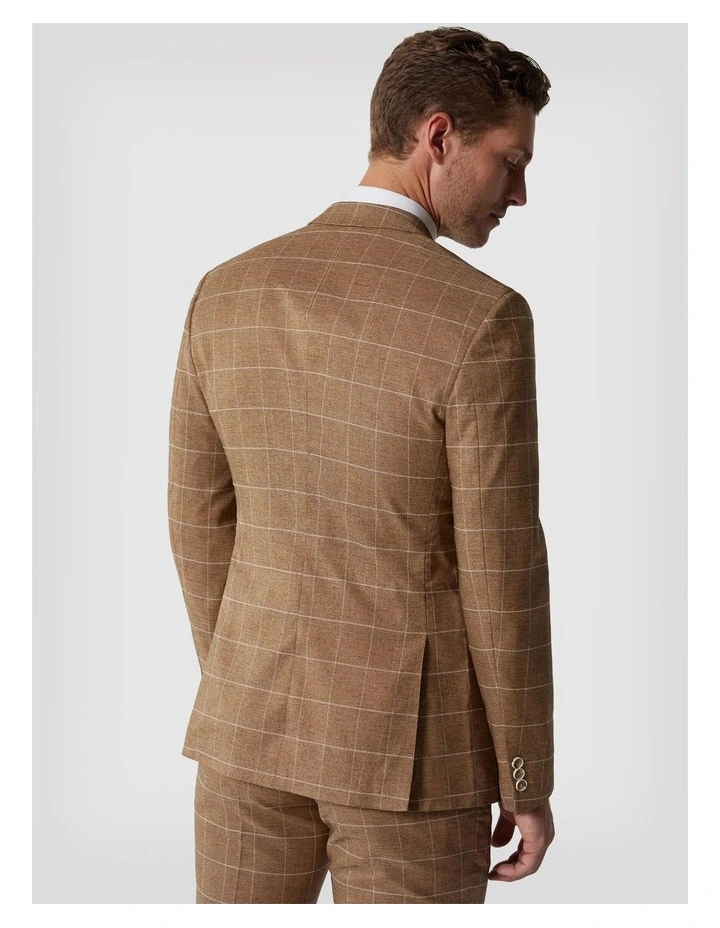 Politix Slim Stretch Windowpane Check Tailored Jacket in Camel Window ...