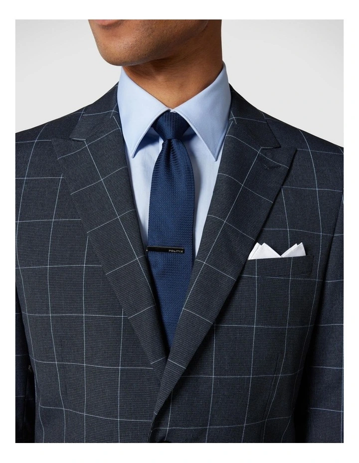 Politix Slim Fit Windowpane Check Tailored Jacket in Charcoal ...