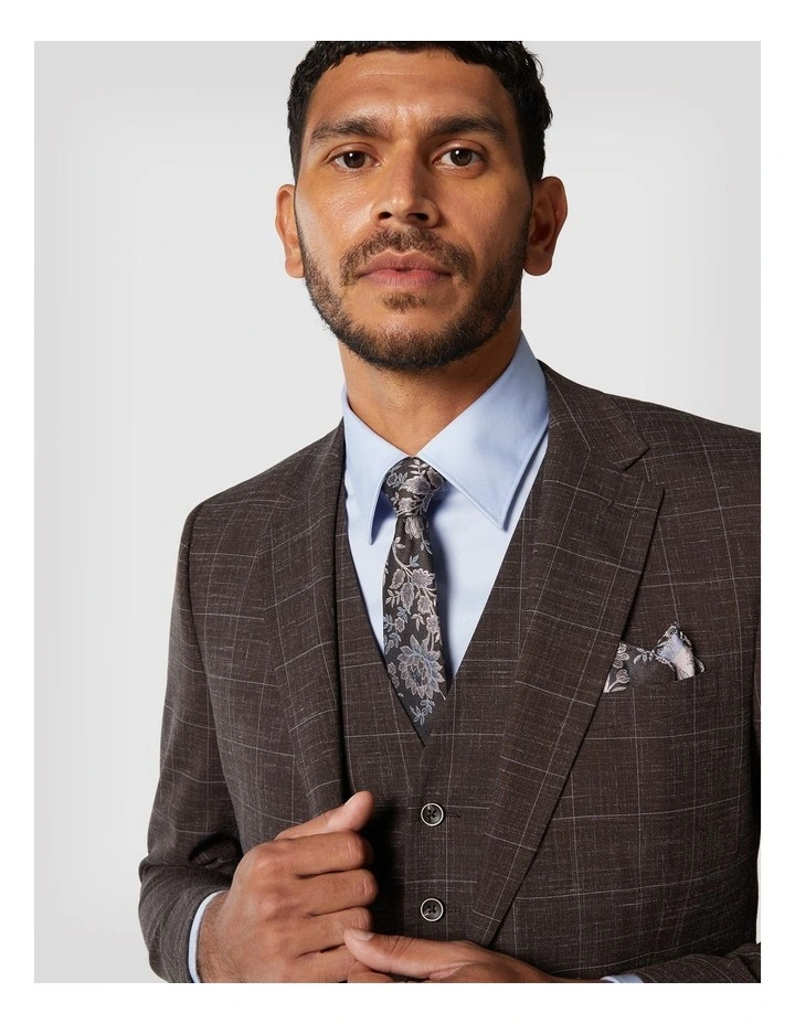 Politix Slim Stretch Windowpane Check Tailored Jacket in Chocolate ...
