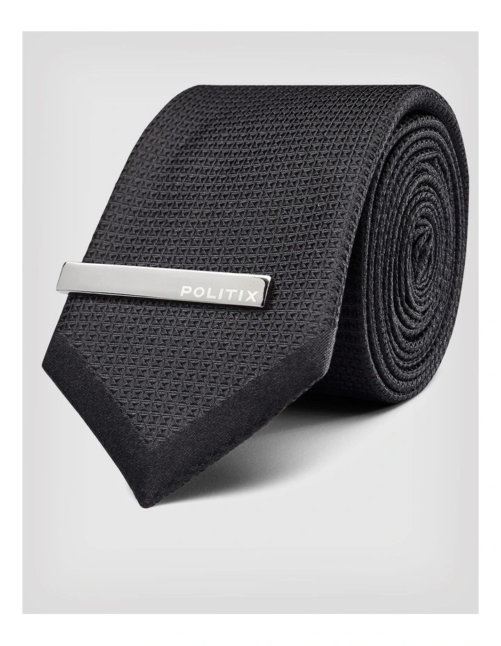 Politix Silk Texture Panel Tie Tie Pin in Black | MYER