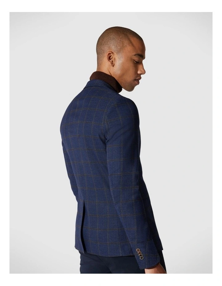 Politix Slim Stretch Windowpane Check Tailored Blazer in Navy Check | MYER