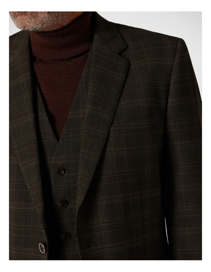 Politix Regular Stretch Wool Check Tailored Jacket in Khaki Check | MYER
