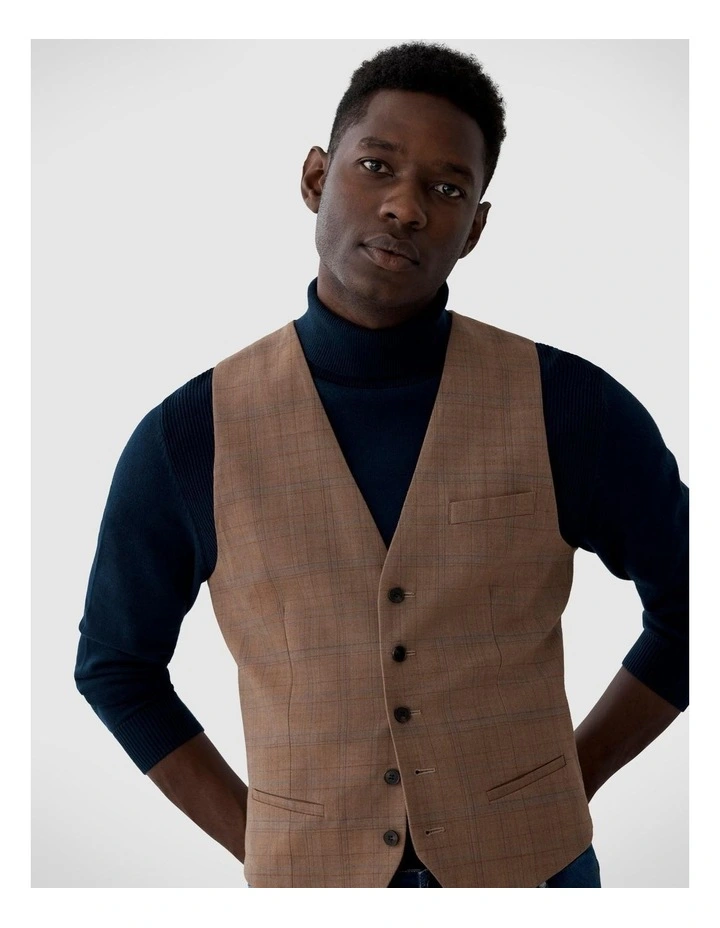 Politix Wool Tailored Vest in Tan Check | MYER