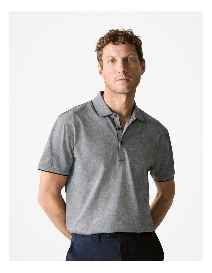 Trenery Mercerised Cotton Pique Polo in Navy | MYER